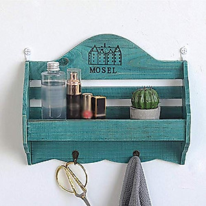 PIBM Stylish Simplicity Shelf Wall Mounted Floating Rack Shelves Retro Solid Wood Hook up Key Storage Multifunction Living Room Clothing Store, a , 33x10x28cm