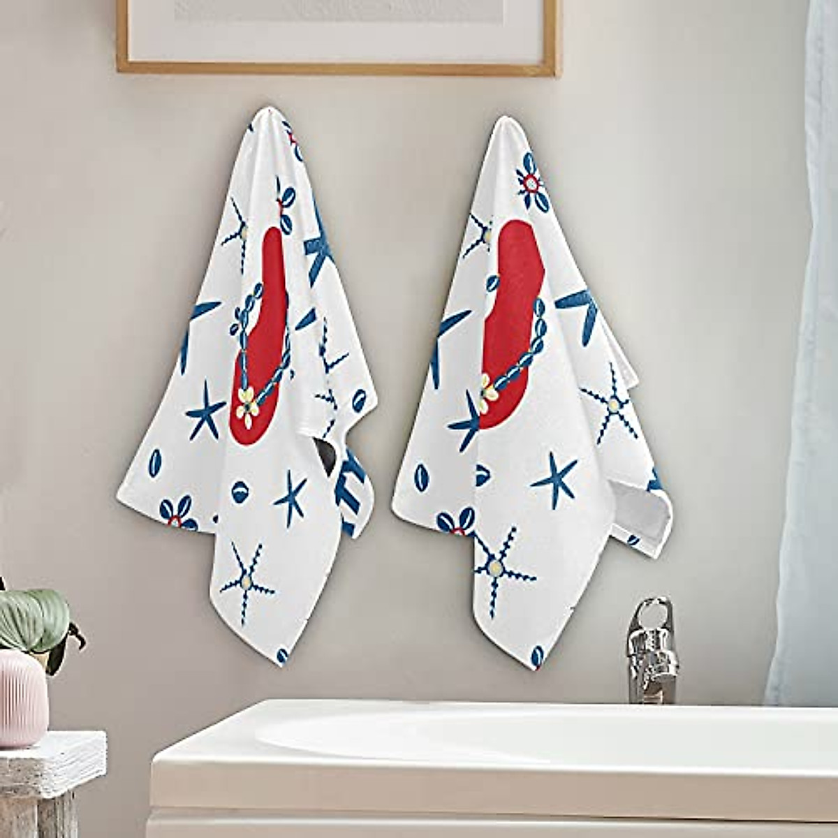 susiyo Patriotic Flip Flop Starfish Towel 2 Pcs Set, Small Washcloth Fingertip Towel for Home Decor