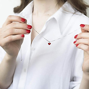 IDASANY Dainty Necklaces for Women Girlfriend Wife, Sterling Silver Tiny Red Heart Necklace Charm Layered Pendant for Valentines day Anniversary Birthday