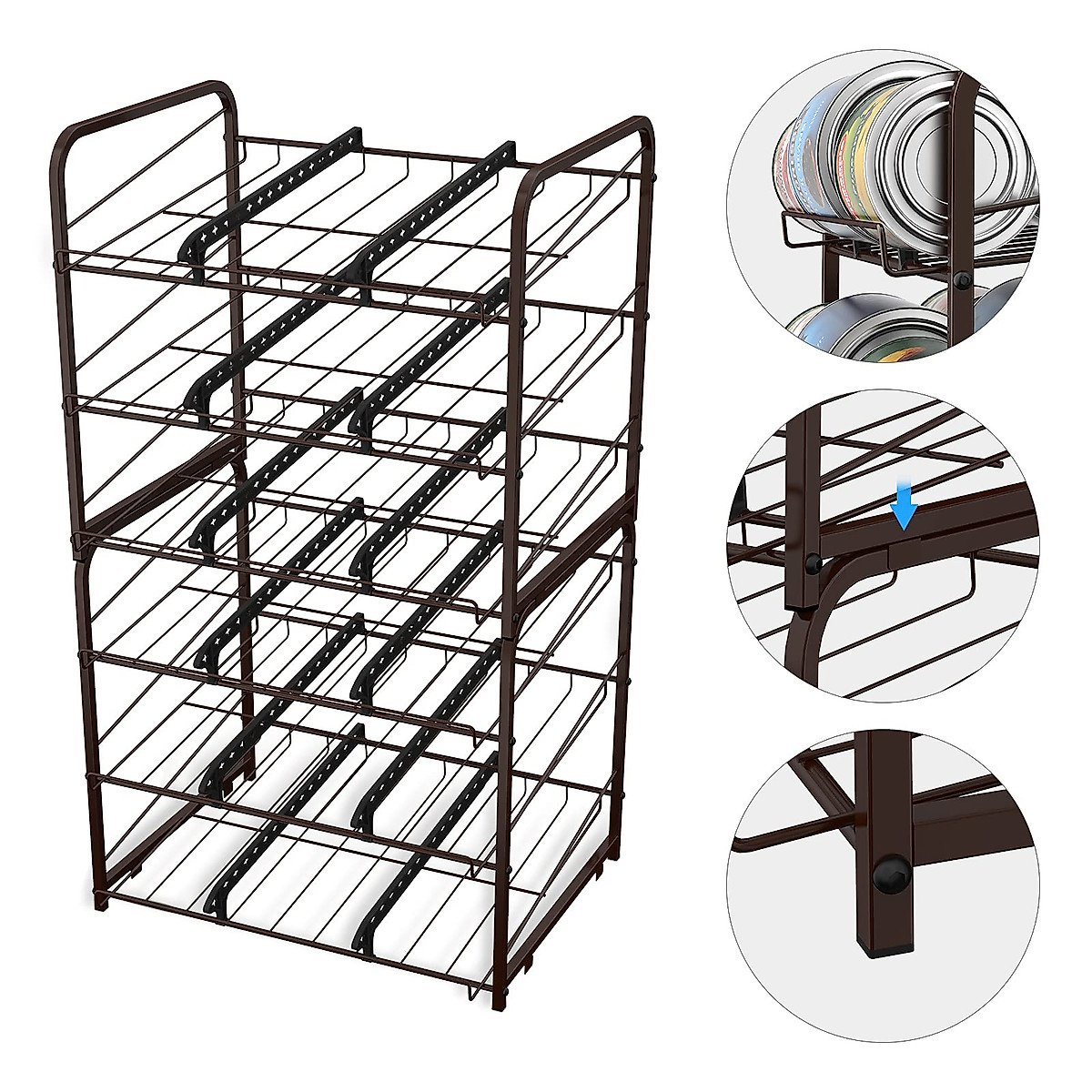 MOOACE 2 Pack Stackable Can Rack Organizer, Storage for 72 Cans, 3 Tier Can Storage Dispenser Rack Holder for Kitchen Cabinet Pantry Countertop, Bronze