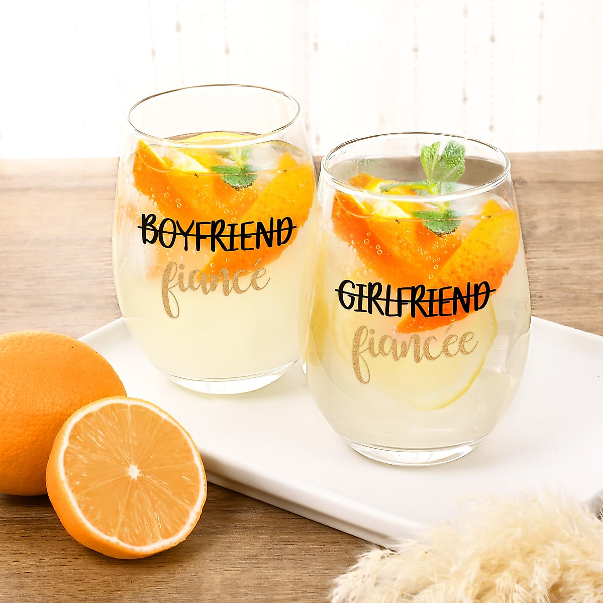 Futtumy Fiance and Fiancee Wine Glass 17Oz, Engagement Gifts for Couples, Engagement Gift, Gifts for Newly Engaged Couples, Engagement Gifts for Boyfriend Girlfriend Him Her Bride Bride to Be