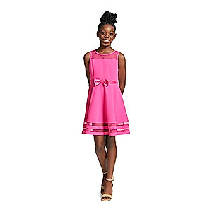 Calvin Klein Girls' Sleeveless Party Dress, Fit and Flare Silhouette, Round Neckline & Back Zip Closure, Magenta