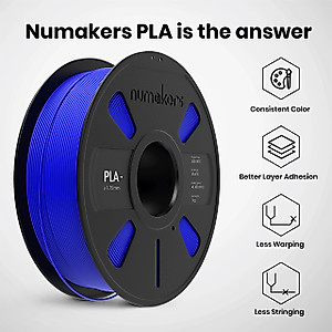 NUMAKERS PLA Plus (PLA+) 3D Printer Filament, 1.75mm, Dimensional Accuracy +/- 0.03 mm, 1 kg Spool (2.2 lbs), Compatible with Most FDM Printers (Blue)