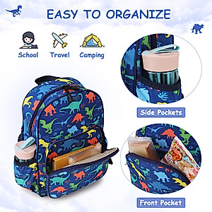 RAVUO Kids Backpack, Cute Dinosaur Backpack for Boys Toddler School Bookbag with Chest Strap