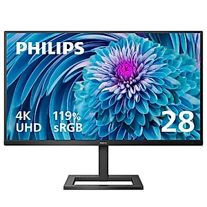 Philips 288E2E 28" Frameless Monitor, 4K UHD 3840x2160 IPS, 120% sRGB, FreeSync, Speakers, Height Adjustable, VESA (Renewed)