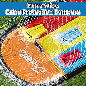 JAMBO 16Ft Premium 3 Lane Slip Splash and Slide with Bodyboards, Heavy Duty Water Slide- Advanced 3-Way Sprinkler System, Splash Mat Splash Pad Backyard Waterslide Outdoor Water Toys n Slides for Kids