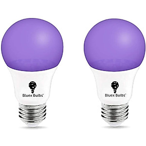 Bluex Bulbs 2 Pack LED Black Light Bulb, 9W A19 E26 Blacklight Bulb Level 385-400nm, Body Paint, Glow in The Dark LED Light Bulb Neon Glow Fluorescent Poster Black Bulb (2 Pack)