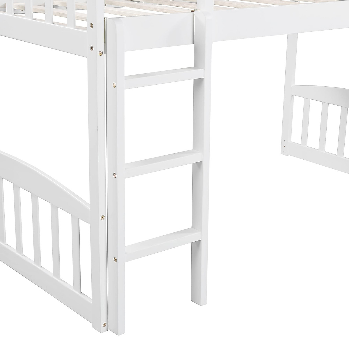 Twin Size Low Loft Bed with Slide and Ladder, Wooden Loft Bed Frame for Kids Girls Boys – White