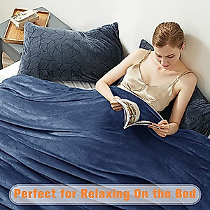HomeSweety TOAO Sherpa Fleece Blanket Queen Size, Thick Blankets for Winter Soft Fuzzy Flannel Fleece/Wool Like Reversible Velvet Plush Couch Blanket, Cozy Luxury Bed Blankets(90''x90'',Navy Blue) 1