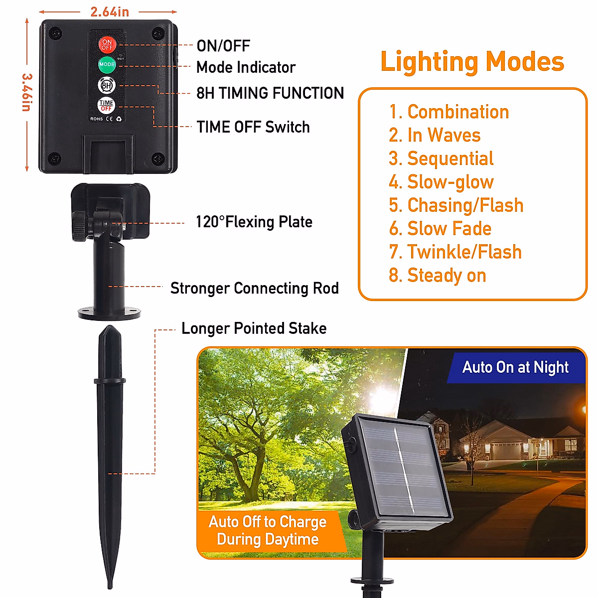 RECESKY C7 Halloween Solar Lights - 50 LED 24Ft Smooth Bulb Orange Purple Halloween String Light with Timer - 8 Modes Fairy Halloween Lighting for Outdoor Garden Yard Home Party Halloween Decorations
