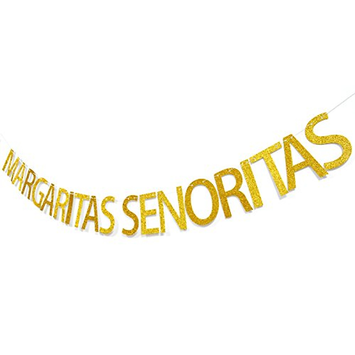 Margaritas Senoritas Gold Glitter Banner, Prestrung Mexican Fiesta Party Supplies