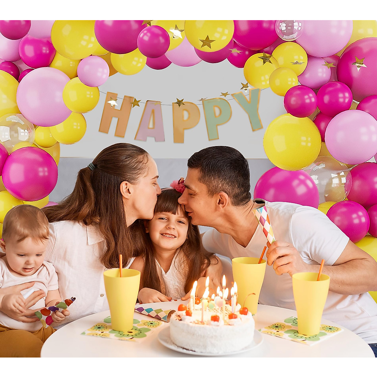 Hot Pink Yellow Balloons Arch Garland Kit-148Pcs Pink Yellow Balloon Garland for Birthday Anniversary Baby Shower Engagement Wedding Retirement Party Decoration