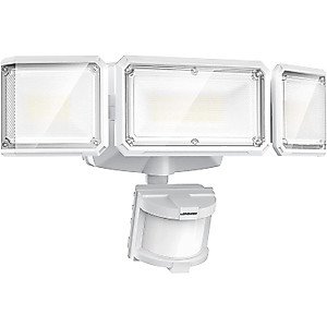 LEPOWER Battery Powered LED Flood Light Outdoor,1500LM Motion Sensor Security Lights,5000K, IP65 Waterproof,Wireless Flood Light Battery Operated,3 Head Motion Detector Light for Garage,Yard,Porch