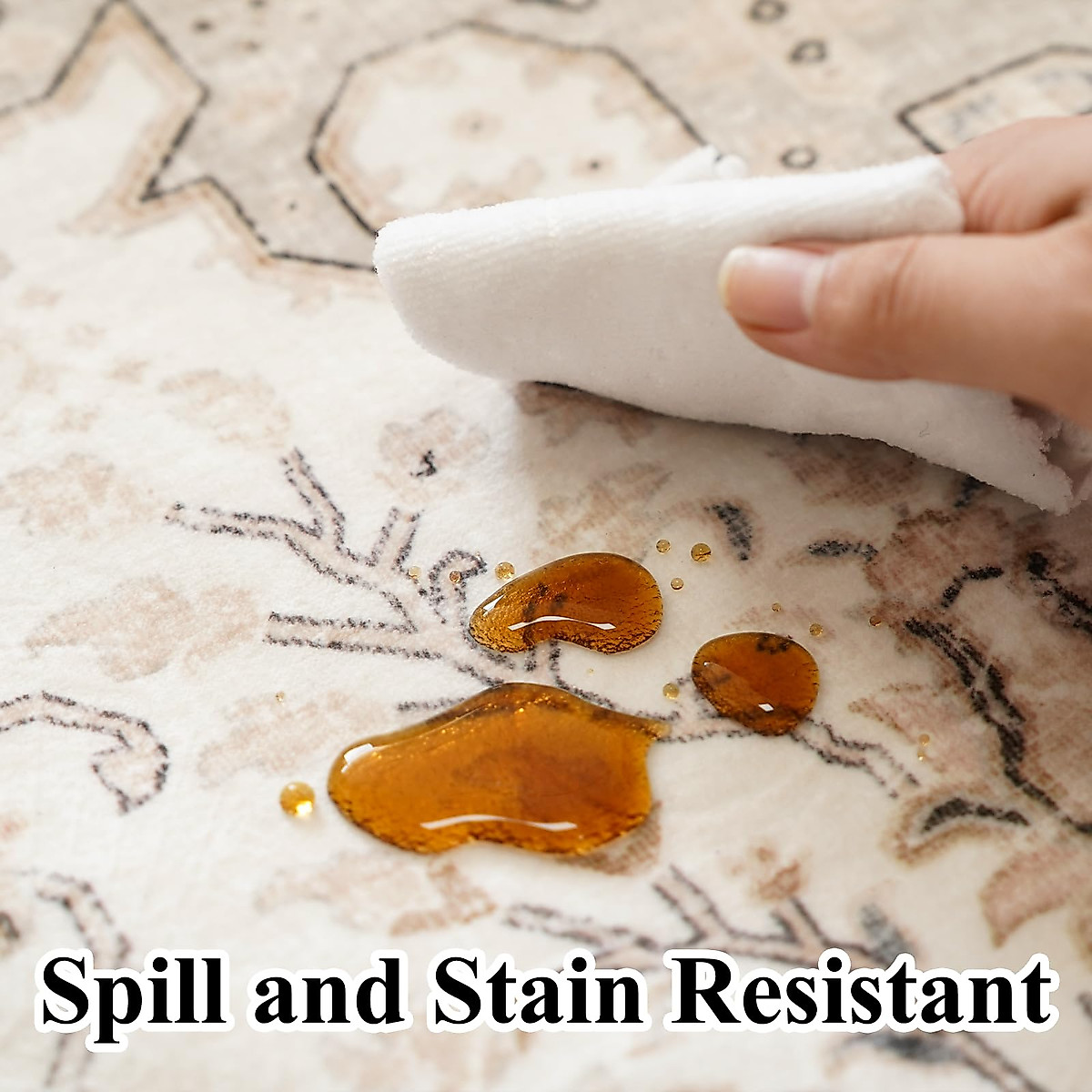 HILORUUG Washable Area Rug 9x12 - Bedroom Living Room Large Indoor Rugs Soft Oriental Vintage Rugs Non-slip Backing Stain Resistant for Farmhouse Kitchen (9x12 Ivory/Multi)