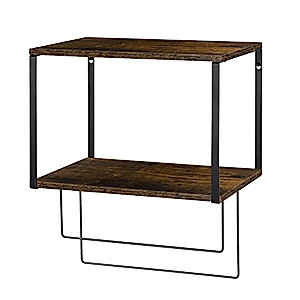 Bathroom Towel Shelf with Towel Bar Wall Mount Towel Rack with Shelves for Bathroom 2 Tier Wood Towel Shelf Organizer for Kitchen Entryway Living Room Bedroom Brown