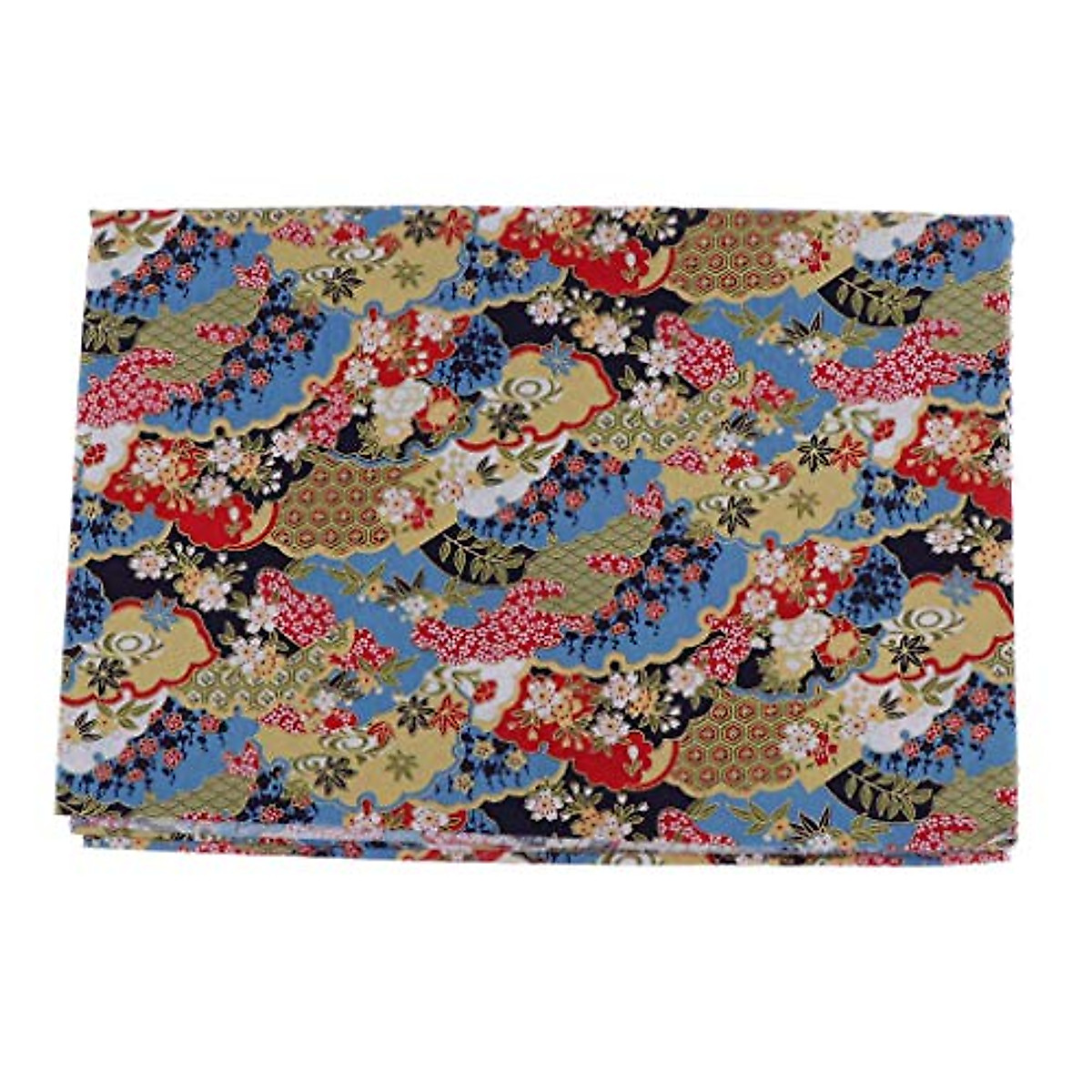 LoveinDIY Cotton Fabric Yard Sewing Patchwork Fabric Japanese Kimono Printed Fabric, Japanese Traditional pattarn, for Your Hand Making, Blue Flowers