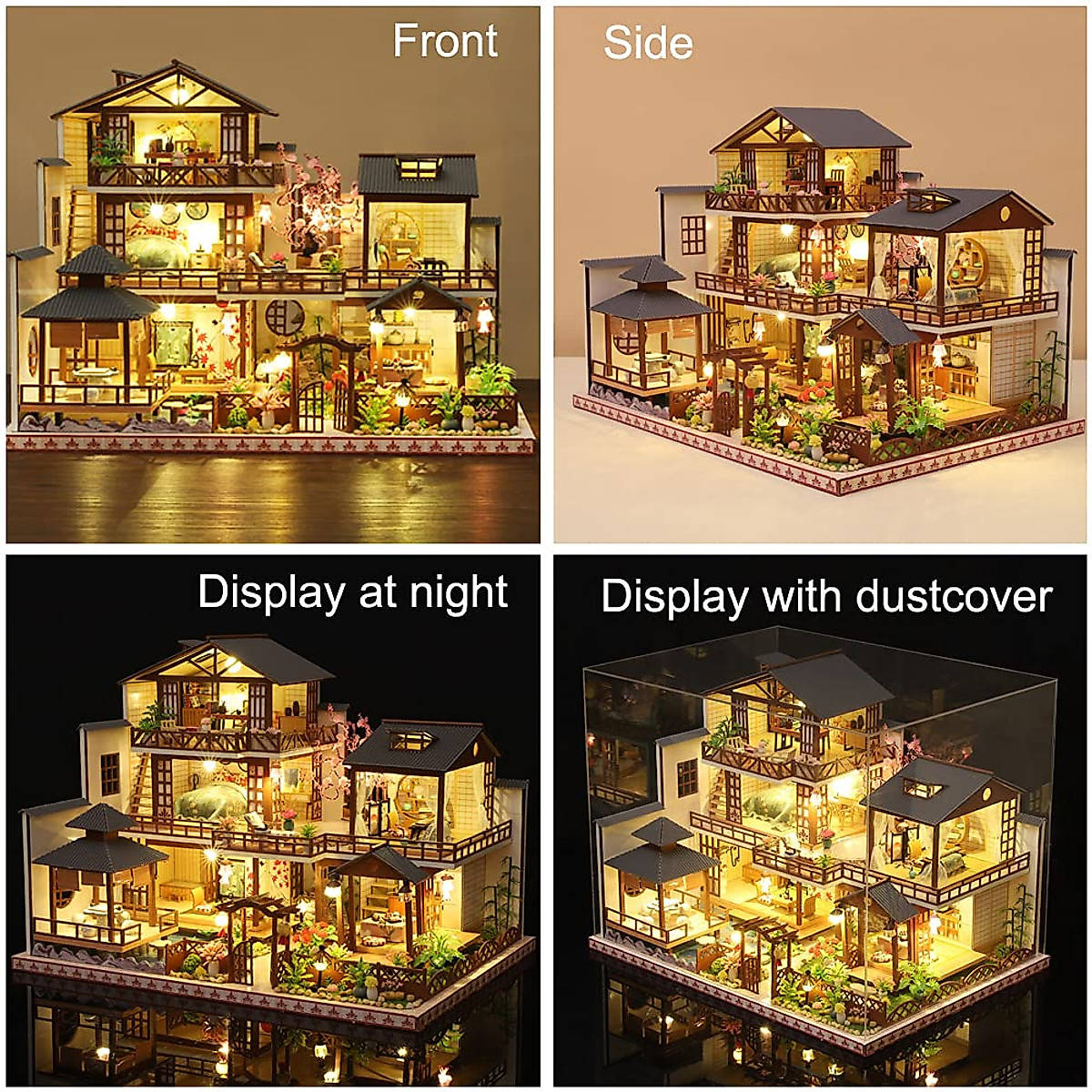 Yuzhen DIY Miniature Dollhouse Kit with Furniture and LED Lights, Japanese Wooden Dollhouse Includes Dustcover and Music Box, Collectibles for Hobbies