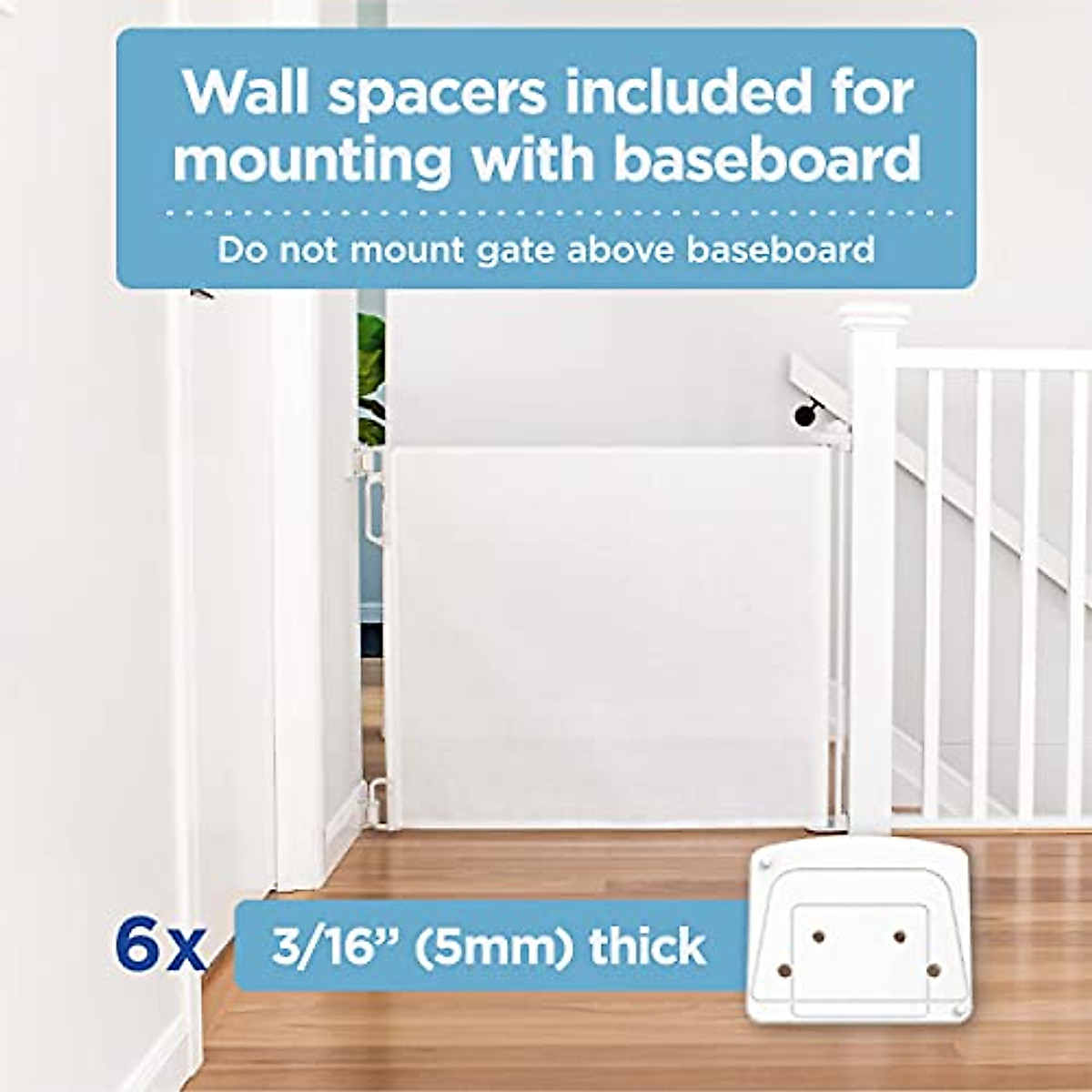 Retractable Baby Gate Perma Child Safety 41" Tall x 71” Wide, Mesh, For Stairs, Doorways, Dogs, Pets, Indoor, Outdoor, One-Handed Operation, Locking, Easy Install, Hardware Mount, White