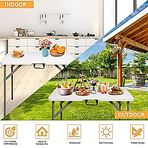 VINGLI 34" Fold in Half Square Table, Bi-Folding Commercial Table, Portable Plastic Dining Card Table for Kitchen or Outdoor Party Wedding Event, White Granite