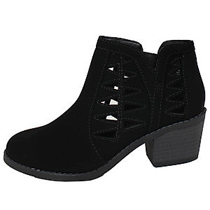 Soda Girl's Triangle Cutout Side Chunky Stacked Heel Ankle Boot (Black, numeric_2)