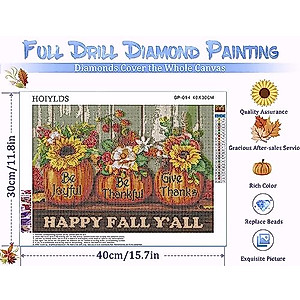 HOIYLDS Pumpkin Diamond Art Painting Kits for Adults - Fall Full Drill Diamond Dots Paintings for Beginners, Round 5D Paint with Diamonds Pictures Gem Art Painting Kits DIY Adult Crafts 12x16inch