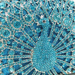 Boutique De FGG Peacock Crystal Clutch Bag Women Formal Evening Handbags Bridal Wedding Rhinestone Clutch Purse Party Bag, Mini, Light Blue