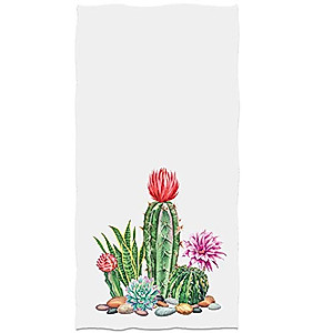 Watercolor Green Cactus Hand Towels Succulent Red Flowers Face Towels Printed Soft Thin Kitchen Towels 13.8' x 29.5' for Home Decoration