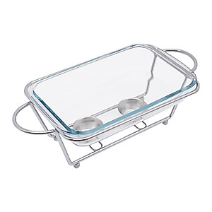 Chafing Dish Buffet Set Warming Tray with Lid Stainless Steel Buffet Server and Oven Safe Glass Warming Tray for Parties Buffets