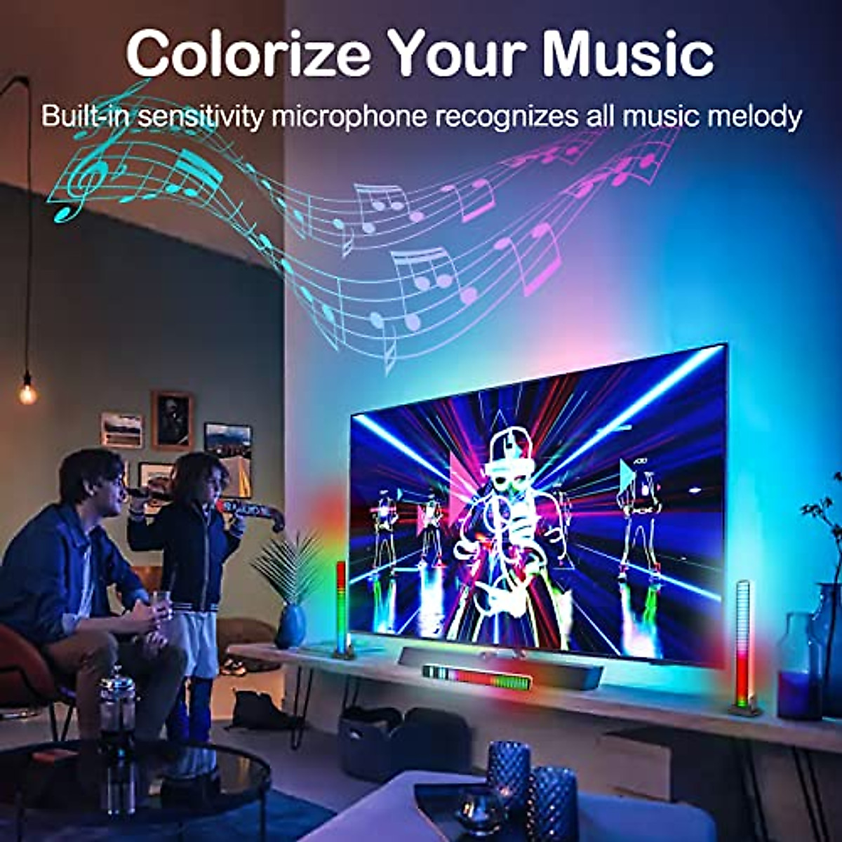 Rhythm Light, 2 Pack RGB LED Lights that Sync with Music, Color Changing Pickup Rhythm Light Bar, Tik Tok Gaming LED Ambient Lights with Bluetooth Smart App Sound Control USB Light for Bedroom TV Desk