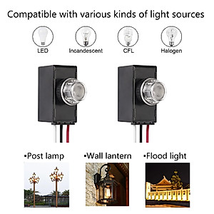 Dusk to Dawn Sensor 2 Packs, Photocell Light Sensor for Outdoor Lighting, 120-277V Photoelectric Switch Replacement with Wire Caps, Hard-Wired Post Eye Light Control Sensor for Post Lamp, Flood Light