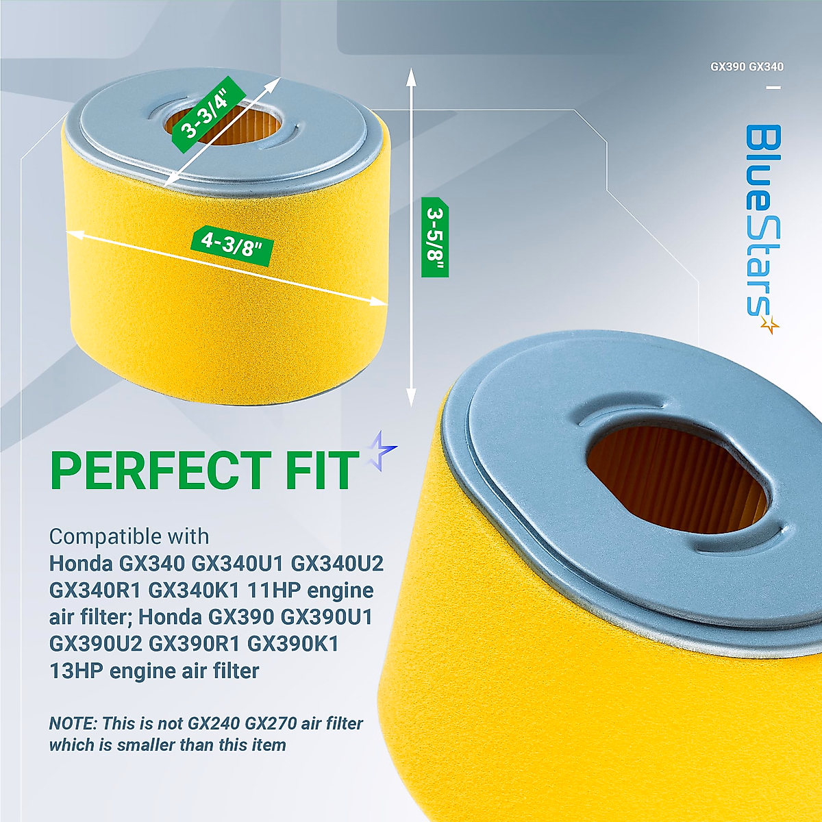 BlueStars AFZE30 GX390 GX340 Air Filter Replacement Part - Exact Fit For Honda GX340 GX390 GX 390 GX 340 11HP 13HP Engines - Replaces 17210-ZE3-505 17210-ZE3-010 Air Filter - PACK OF 4