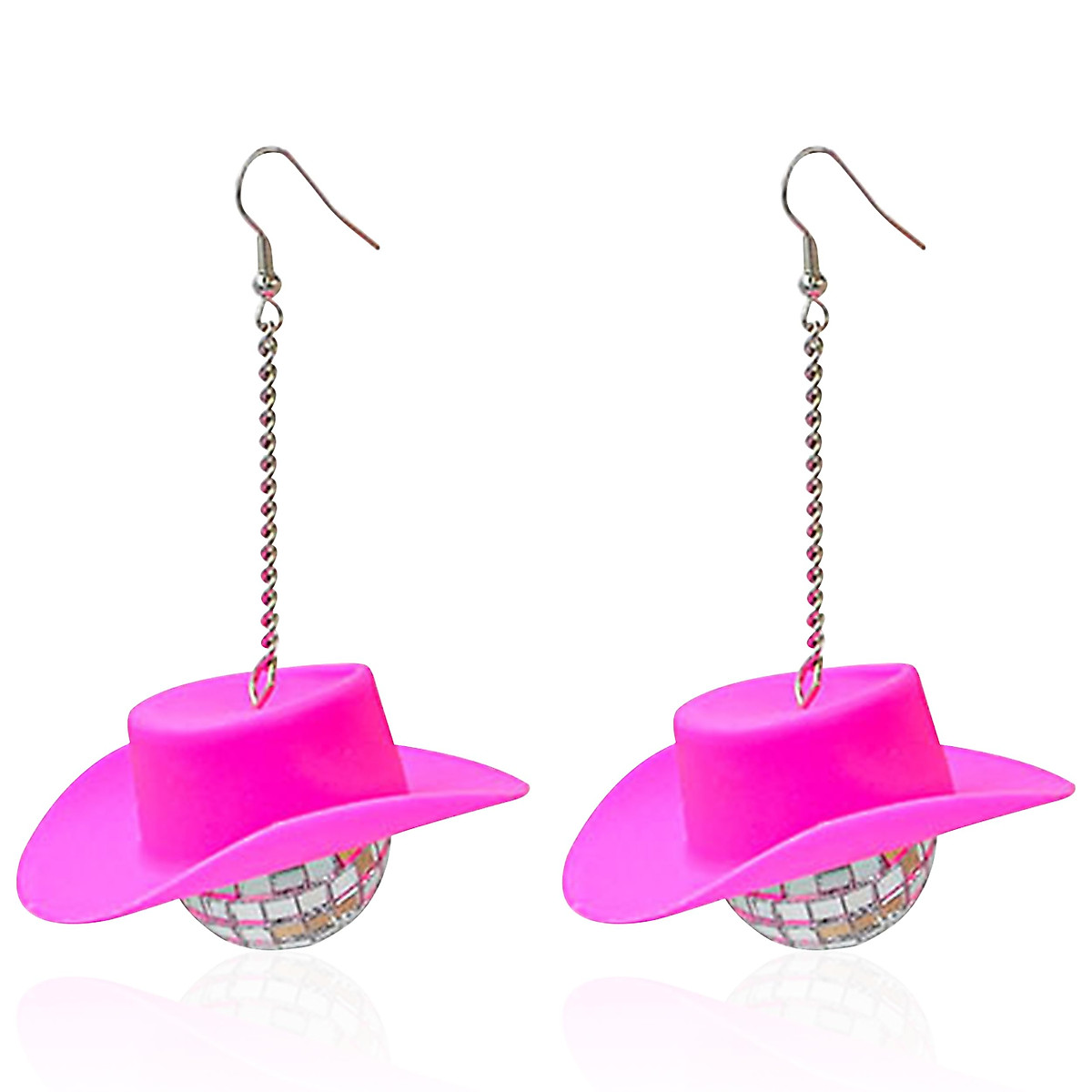 CWVHQ Disco Ball Earrings for Women Mini Western Cowboy Hat Disco Ball Dangle Earrings Mirror Ball Drop Earrings Disco Cowgirl Earrings (style-1)