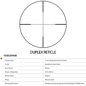 TRUGLO TRUSHOT Hunting Shooting Durable Waterproof Fogproof Shosck Resistant 1" Aluminum Tube Duplex Reticle Riflescope | Scope Rings Included - Weaver-Style, 3-9 x 40mm