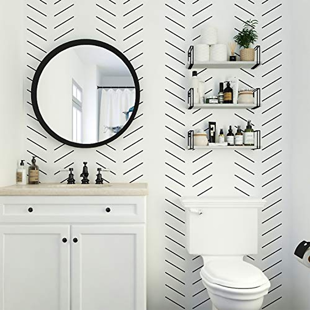 Wallniture Avila White Floating Shelves for Wall Storage, Wood Bathroom Shelves Wall Bookshelves Living Room Bedroom Kitchen Organization Set of 3