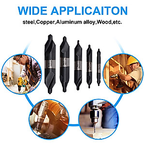 Naiyong Tools 5 Lathe Mill Center Drill Countersink Bit Tooling Set, M35 HSS 5% Cobalit Contained, Titanium Plated (CPM)