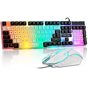 RGB Gaming Keyboard and Mouse Combo-CHONCHOW LED Backlit Wired Keyboard DPI3600 USB Mice with Mechanical Feeling Keys Rainbow Breathing Emitting Character Compatible with PS4, X Box,PC,Laptop
