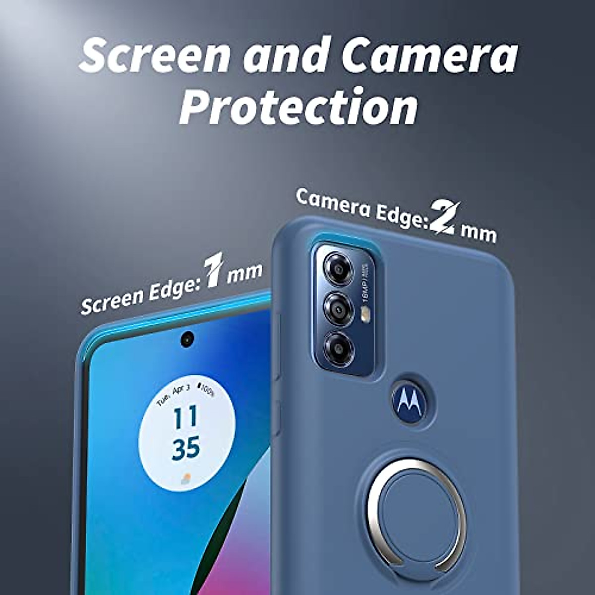 for Motorola Moto G Play 2023 | G Power 2022 | G Pure 2021 Case: with 2 Pack Tempered Screen Protector & Built in 360° Adjustable Ring Kickstand Shockproof Protection Soft TPU Silicone Phone Cover