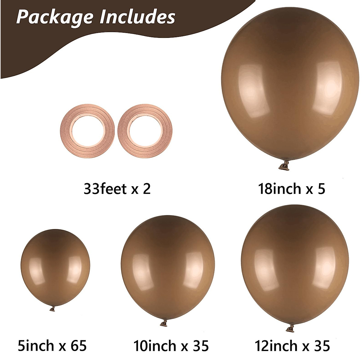 Dark Brown Balloons, 140pcs 18 12 10 5 Inch Different Sizes Pack Party Latex Balloons for BOHO Birthday Halloween Holiday Balloon Garland as Party Decorations