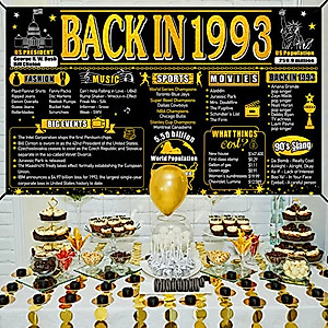Large 30th Birthday Decorations Back in 1993 Banner Backdrop for Men Women, Black Gold Happy 30 Birthday Sign Party Supplies, Thirty Years Birthday Poster Photo Background Decor for Indoor Outdoor