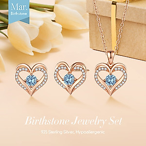 CDE Jewelry Sets for Women Love Heart Pendant Necklaces Earrings, 925 Sterling Silver with Birthstone Zirconia, Mother's Day Christmas Birthday Anniversary Valentine's Day Jewelry Gifts for Women Mom Wife Girlfriend Her