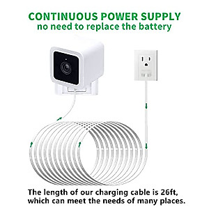 DIANMU 2 Pack 26FT Flat Power Extension Cable for Wyze Cam v3, WyzeCam Outdoor, Blink Outdoor, YI Dome Home Camera, Eufy, Simplisafe, Nest Cam, Arlo Essential, Durable Charging Cable for Security Cam