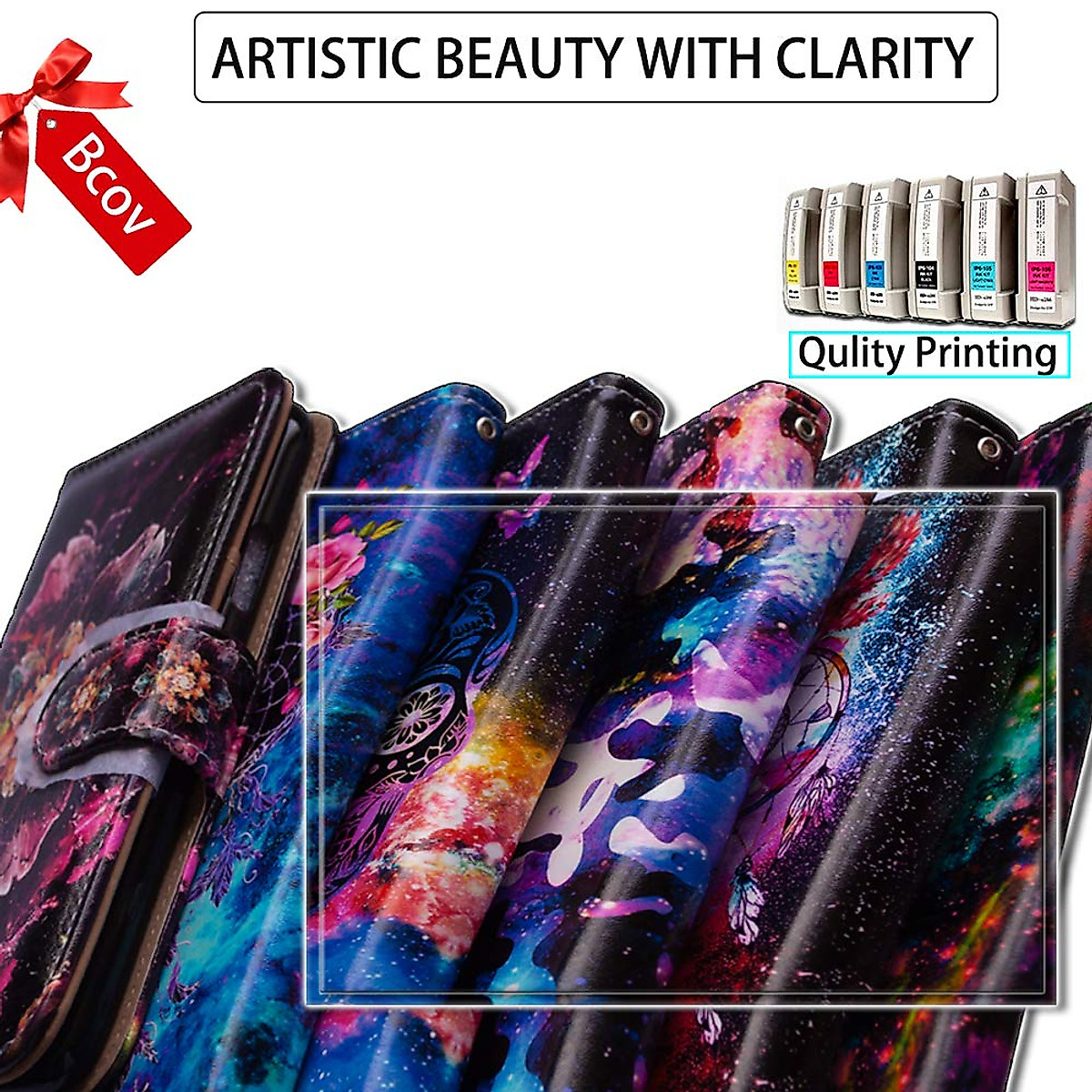 Bcov iPhone 15 Pro Case,Colorful Peacock Mandala Flowers Leather Flip Phone Case Wallet Cover with Card Slot Holder Kickstand for iPhone 15 Pro