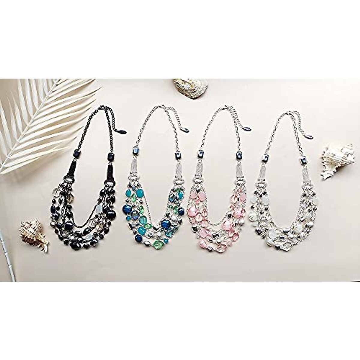 Bocar 4 PCS Newest Multi Layer Chain Crystal Colored Glaze Statement Women Strand Necklace (NK-10061-1 set)