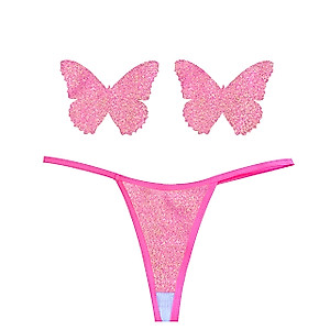 Neva Nude Bella Rosa Pretty Iridescent Pink Naughty Knix G String Naughty Knix Set with Matching Butterfly Nipztix Pasties