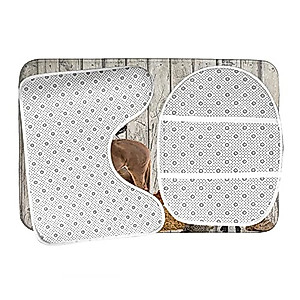 Wondertify Wooden Wall Bathroom Antiskid Pad Farm Little Animals Horse Cow 3 Pieces Bathroom Rugs Set, Bath Mat+Contour+Toilet Lid Cover