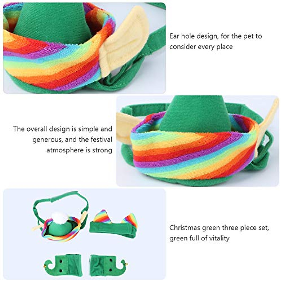 POPETPOP 4Pcs Cat Elf Costume - Cute Cat Christmas Costume Xmas Clothes Green Elf Outfit for Small Pets Cat Costume Accessories