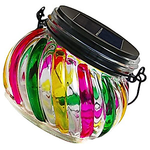 OSALADI Lamp Night Garden Party Lantern Lights Jar Light Lanterns Landscape Glass Yard LED Decor Table Porch Mosaic Solar Patio Colourful Hanging Fairy Outdoor Mason for Decorations Lawn