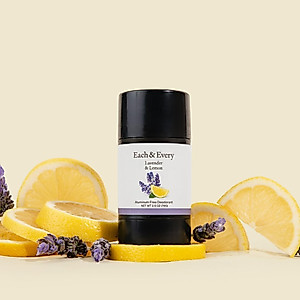 Each & Every All Natural Deodorant for Men & Women - Aluminum-Free, Sensitive Skin, Plant-Based, Baking Soda-Free, Long Lasting 24 Hr Odor Control - Lavender & Lemon Travel Size (2 Pack, 2.5oz)