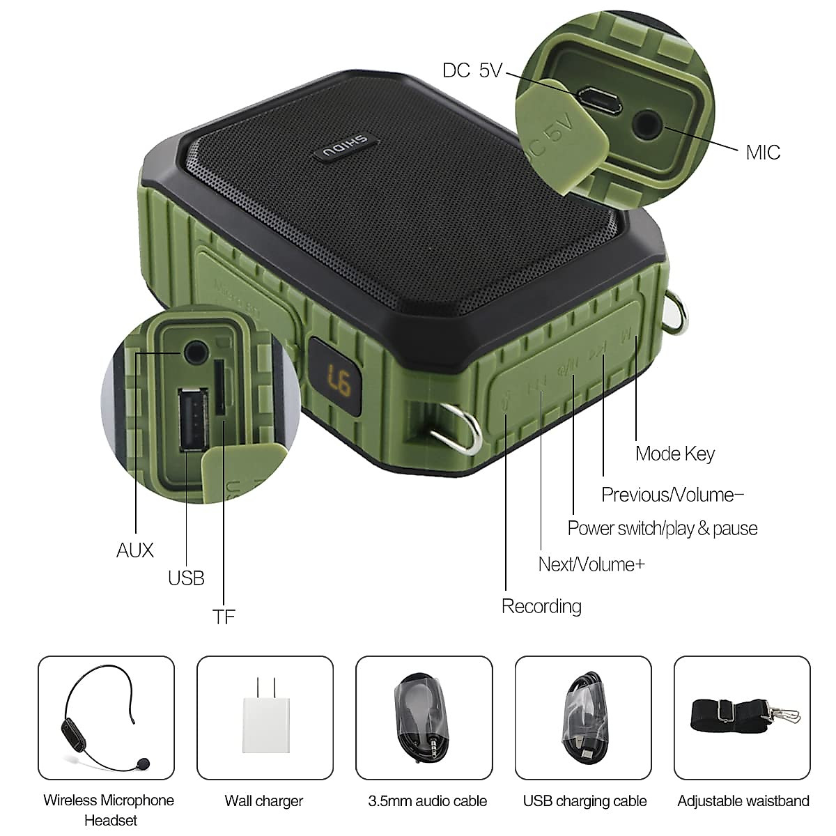 YOCEWECA Voice Amplifier with Wireless Headset Mic - 18W 4400mAh Rechargeable Mini Pa System, Bluetooth 4.2, Waterproof IPX5 Portable Speaker for Teacher, Outdoors