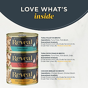 Reveal Natural Wet Cat Food, 12 Count, Grain Free, Limited Ingredient Canned Food for Cats, Fish and Chicken Variety in Broth, 2.47 oz Cans